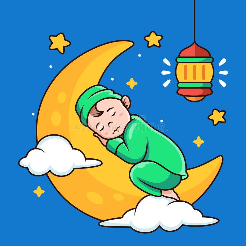 Baby Sleeping on the Moon Cartoon. Vector Icon Illustration, Isolated ...