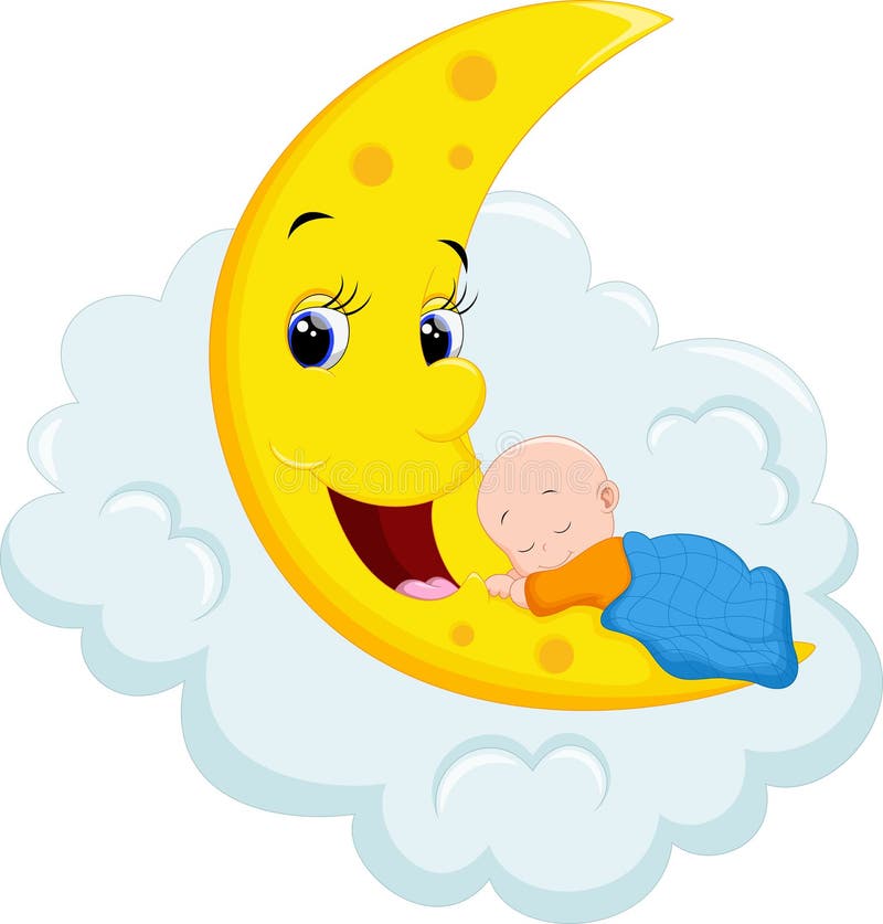 Baby Sleeping on Moon stock illustration. Illustration of drawing ...
