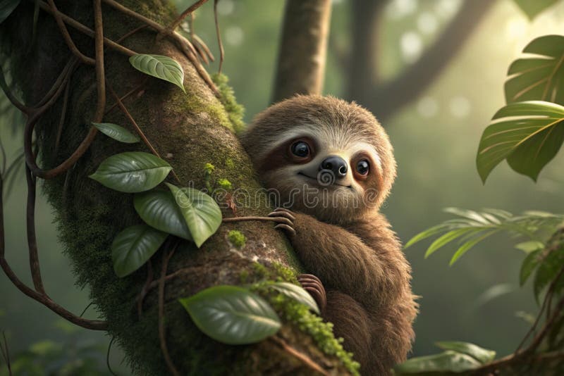 Baby Sloth Close-up in a Forest - Generated by Ai Stock Illustration ...