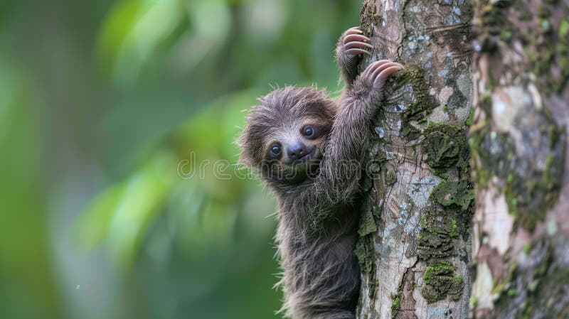 Baby Sloth Hanging on the Tree. Generative Ai Stock Illustration ...