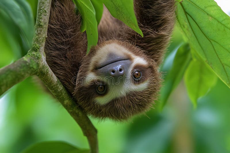 Baby Sloth Hanging on a Tree in the Rainforest Stock Illustration ...