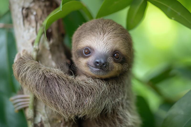 Baby Sloth on Tree in Forest Environment. the Image is Generated with ...