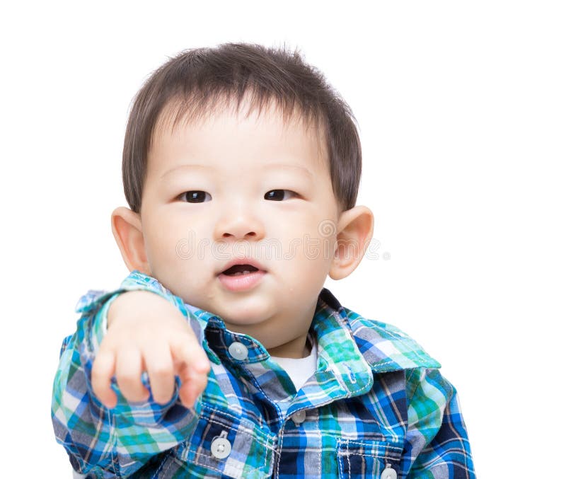 Baby Smiling with Hand Raised Up Stock Photo - Image of open, eyes ...