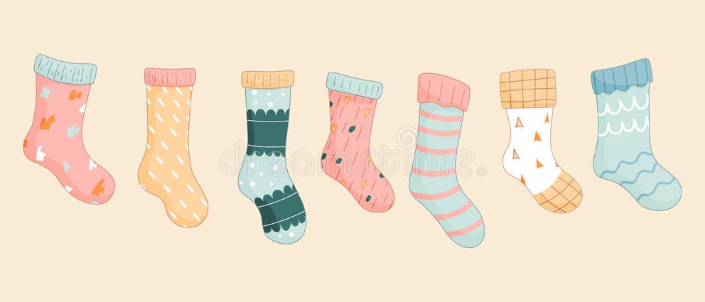 Baby Socks with Fun Patterns and Textures. Vector Graphics. Stock ...