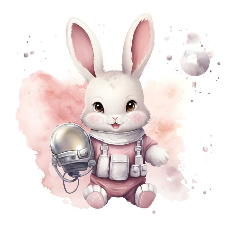 Baby Space Explorer Cute Bunny Cute Bunny Watercolor Stock Illustration ...