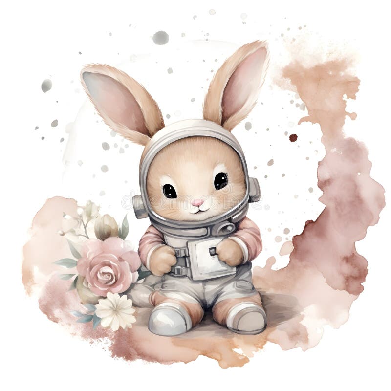 Baby Space Explorer Cute Bunny Cute Bunny Watercolor Stock Illustration ...