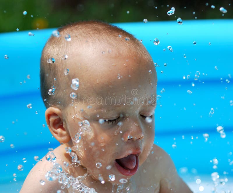 Child Splashing Water and Bubbles in Wash Tub Stock Image - Image of ...