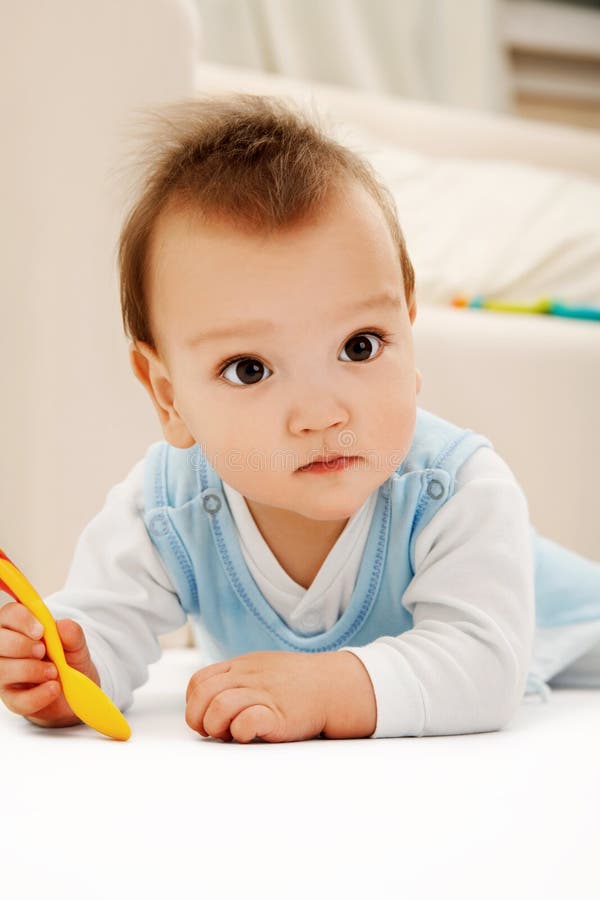 Baby with spoon stock photo. Image of infant, newborn - 23934184