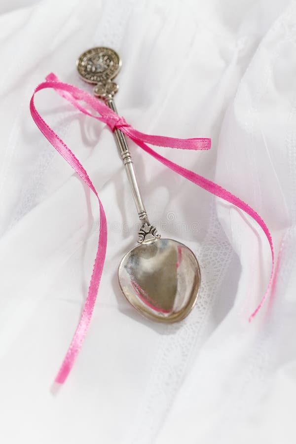 Baby spoon with bow stock photo. Image of color, lace - 19110768