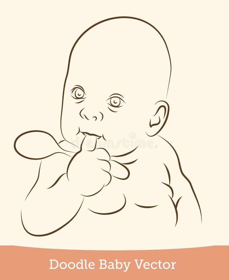 Baby with a Spoon Isolated on White Background. Vector Stock Vector ...