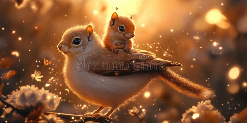 A Baby Squirrel Riding on the Back of a Flying Bird for Cute, Adventure ...