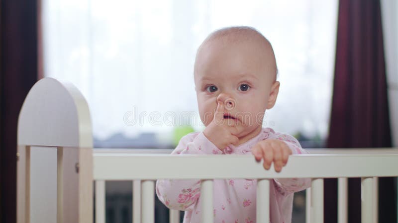 Baby Standing in a Crib at Home Stock Photo - Image of play, child ...