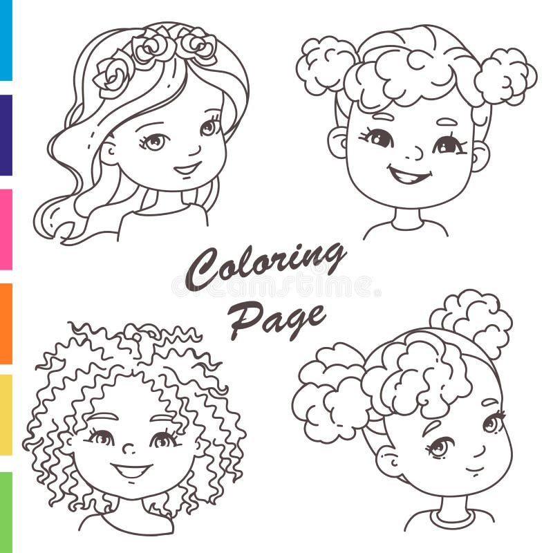 Coloring Page Girl Curly Hair Stock Illustrations 127 Coloring Page