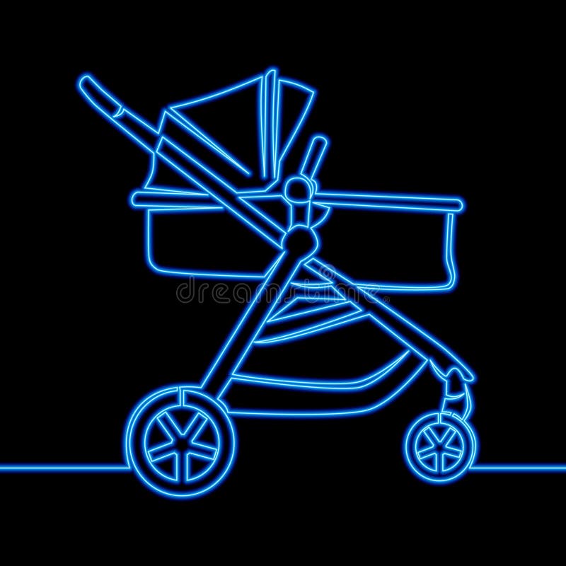 Baby Stroller Blue Icon Neon Glow Concept Stock Vector - Illustration ...