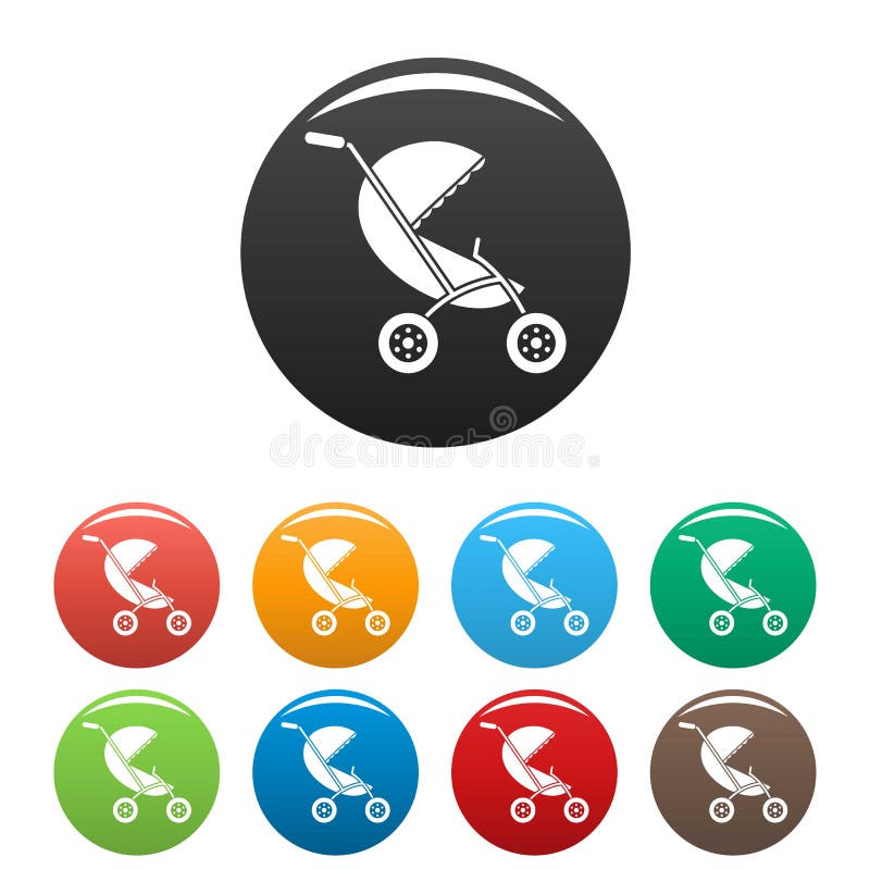 Baby Stroller Icons Set Color Stock Vector - Illustration of cartoon ...