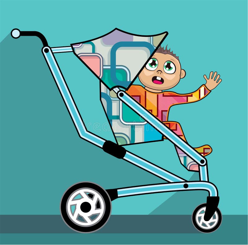 Baby in a Stroller Vector Cartoon Stock Vector - Illustration of ...
