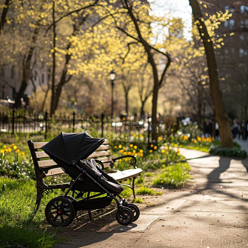 Baby Stroller Walking in the Park Summer Day Stock Illustration ...