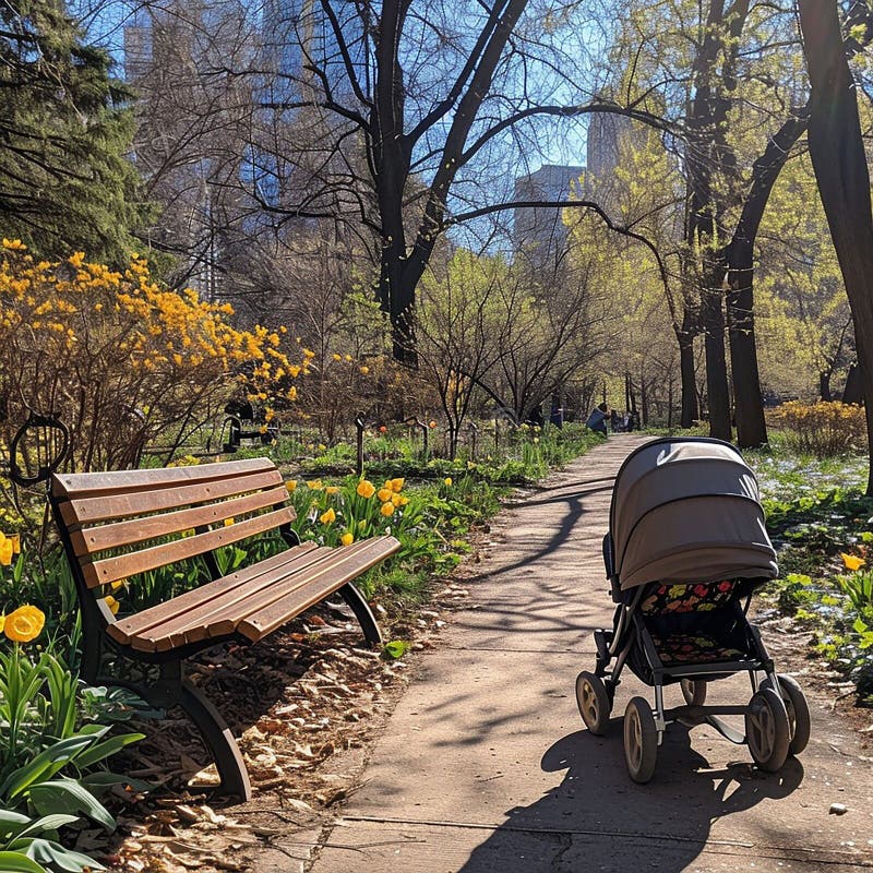Baby Stroller Walking in the Park Summer Day Stock Illustration ...