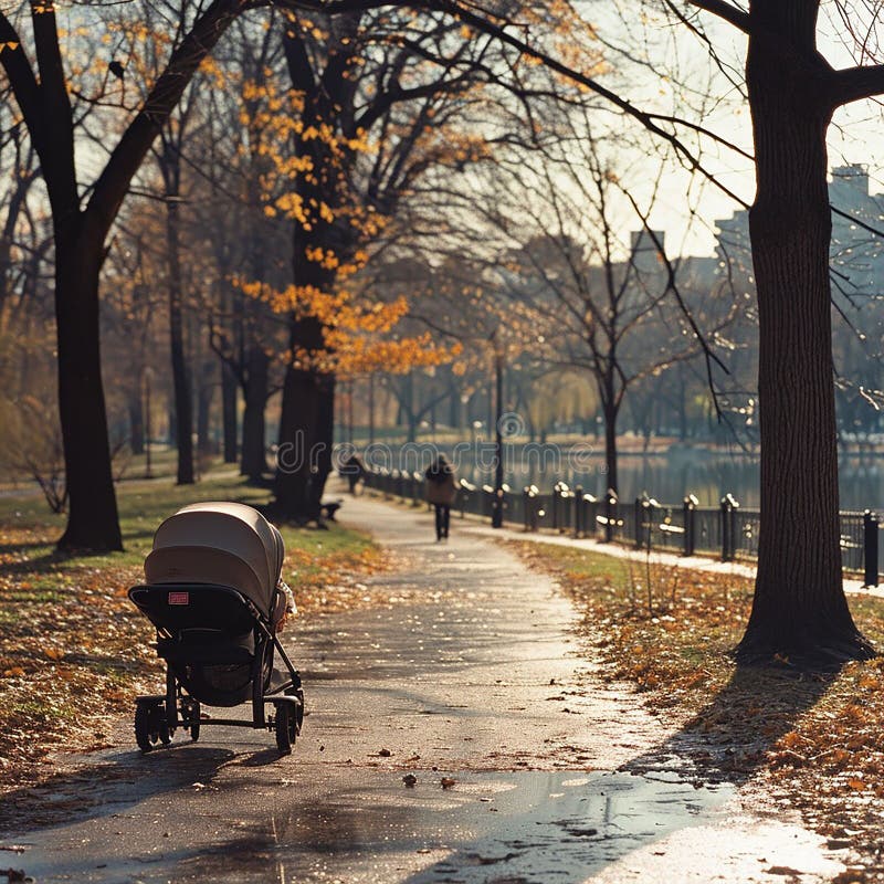 Baby Stroller Walking in the Park Summer Day Stock Illustration ...