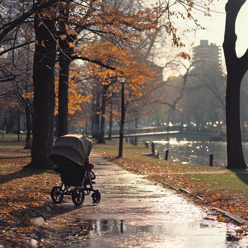 Baby Stroller Walking in the Park Summer Day Stock Illustration ...