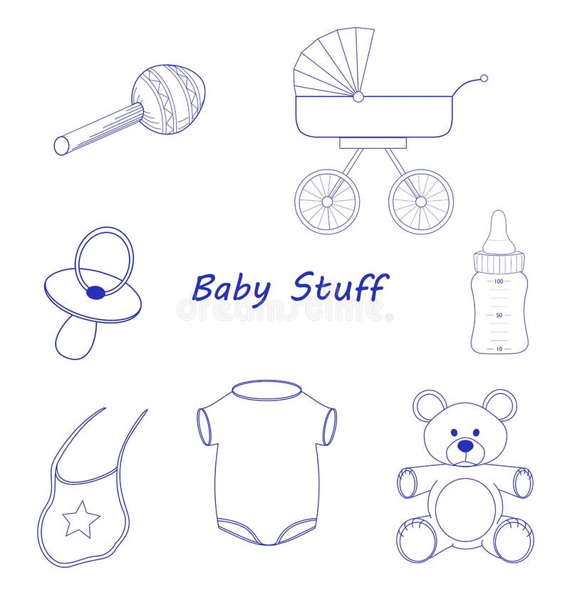Baby Stuff blue line-art stock photo. Image of line, stuff - 40548942