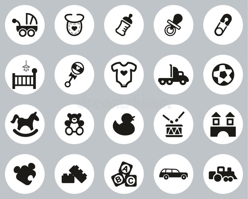 Baby Stuff Icons Black & White Flat Design Circle Set Big Stock Vector ...