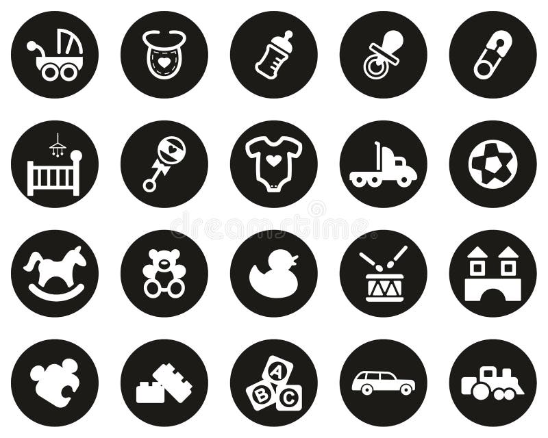 Baby Stuff Icons White on Black Flat Design Circle Set Big Stock Vector ...