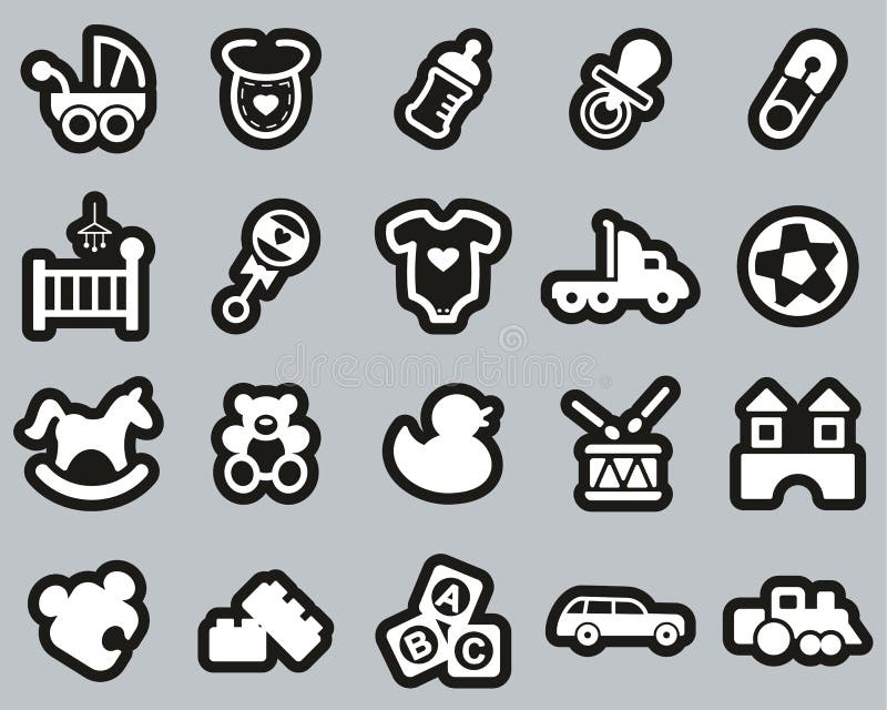 Baby Stuff Icons White on Black Sticker Set Big Stock Vector ...
