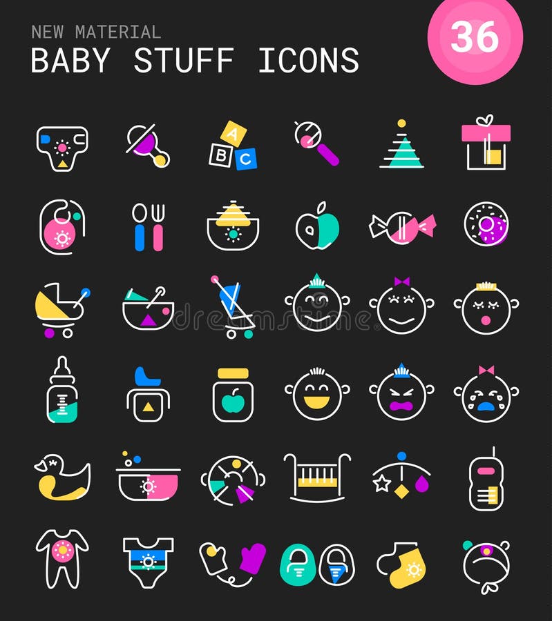 Baby Stuff Linear Icons Collection Stock Vector - Illustration of puree ...