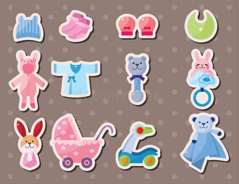 Baby stuff stickers stock vector. Illustration of pacifier - 26071436