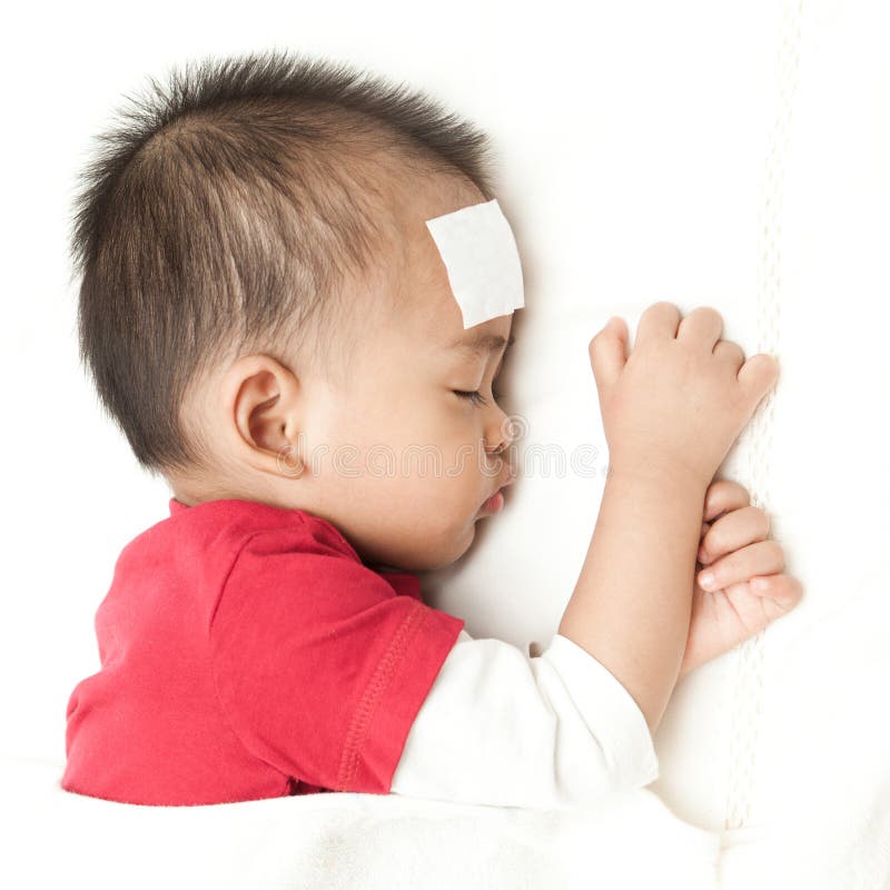 Baby suffering fever heat stock photo. Image of bedroom - 33149686