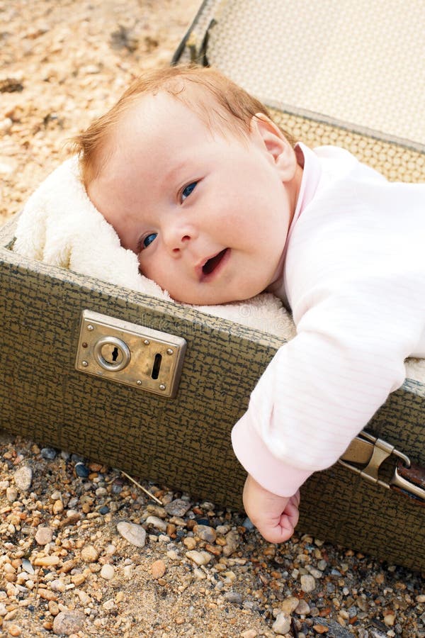 The baby in a suitcase stock photo. Image of joyful, childhood - 40367210