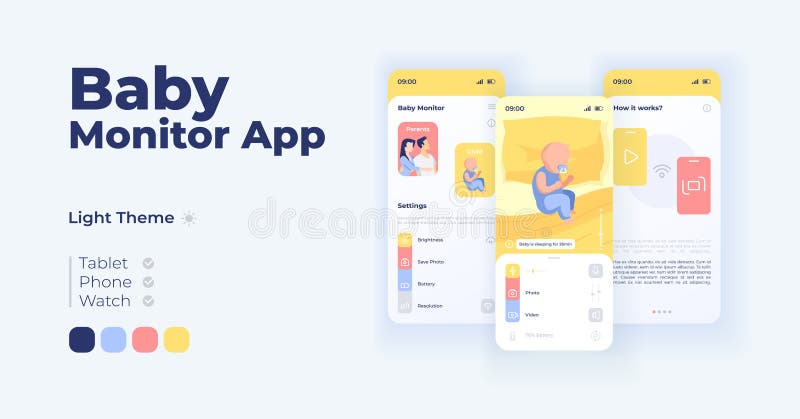 Baby Surveillance Cartoon Smartphone Interface Vector Templates Set ...