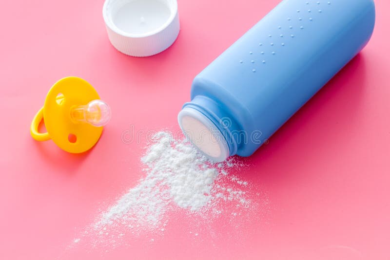 Baby Talcum Powder for Delicate Skin Care Near Pacifier on Pink ... Baby Talcum Powder for Delicate Skin Care Near Pacifier on Pink ...