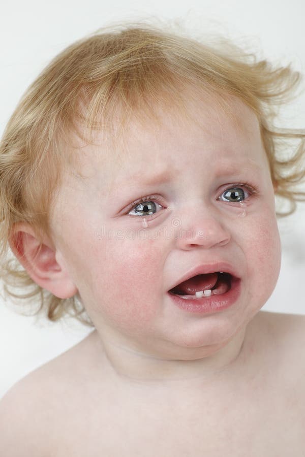 Weeping Cute Baby with Chef Cap and Pot Stock Image - Image of cooking ...