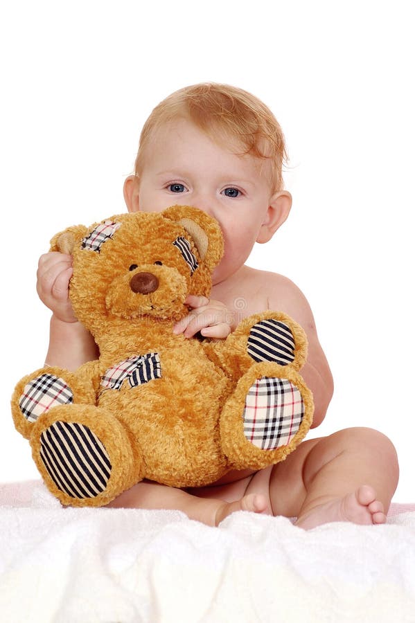 Baby with teddy bear stock photo. Image of laughing, newborn - 8056590
