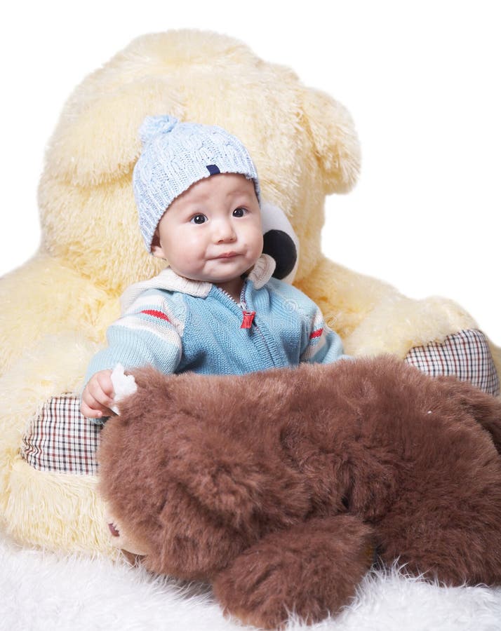 Baby and teddy bear stock photo. Image of enjoyment, happy - 7520420