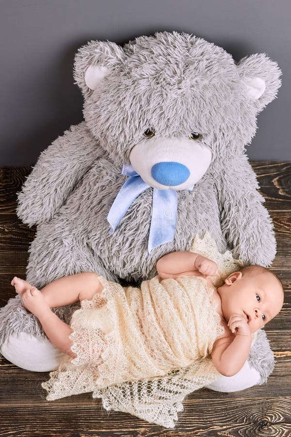 Teddy bear and baby. stock image. Image of little, beautiful - 95786381