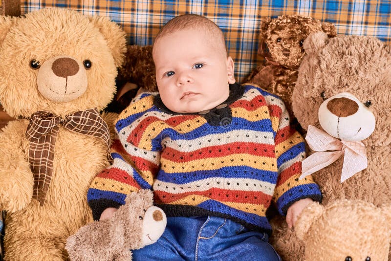 Baby and teddy bears. stock photo. Image of background - 93017784