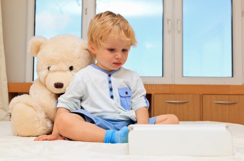 Baby and teddy bear stock photo. Image of interior, joyful - 21045964