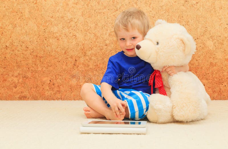 Baby and teddy bear stock photo. Image of interior, joyful - 21045964