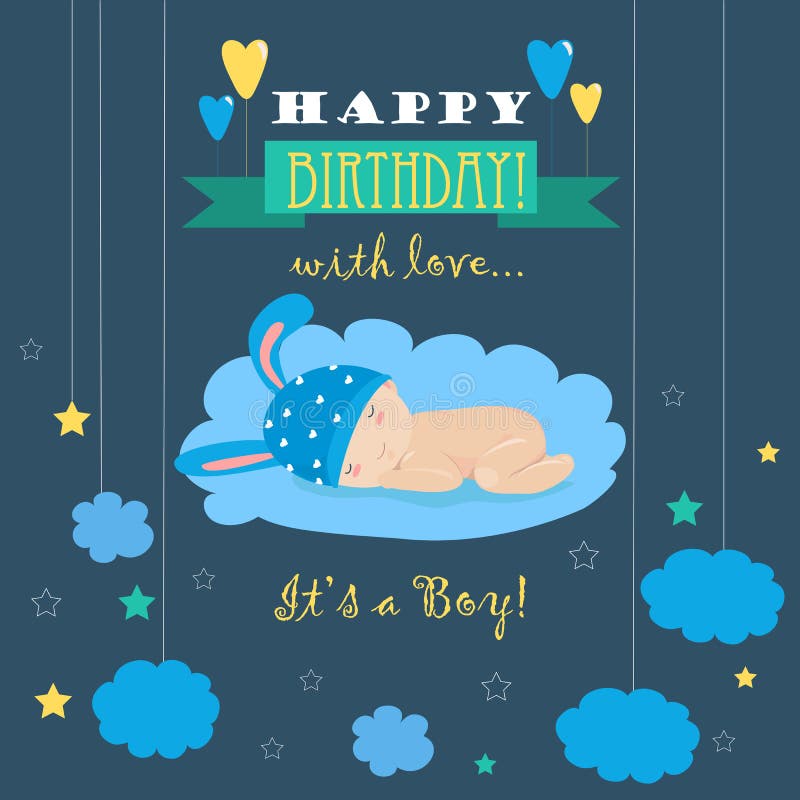 Baby Theme. it S a Boy Card Stock Vector - Illustration of childbirth ...
