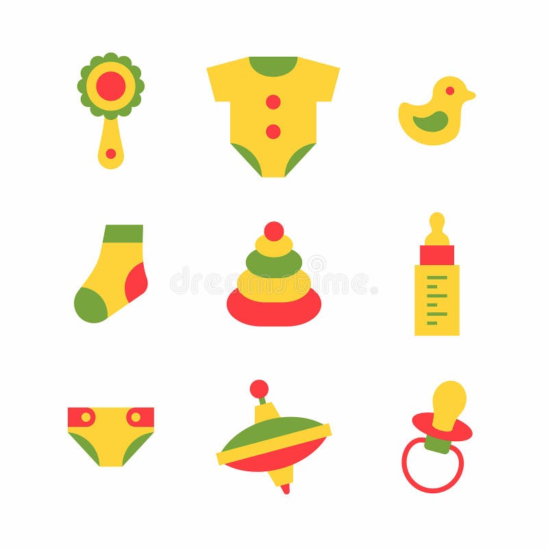 Baby things icons set stock vector. Illustration of child - 116351970