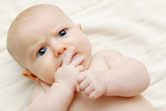 Baby thinking stock image. Image of bald, thinking, fingers - 27733811