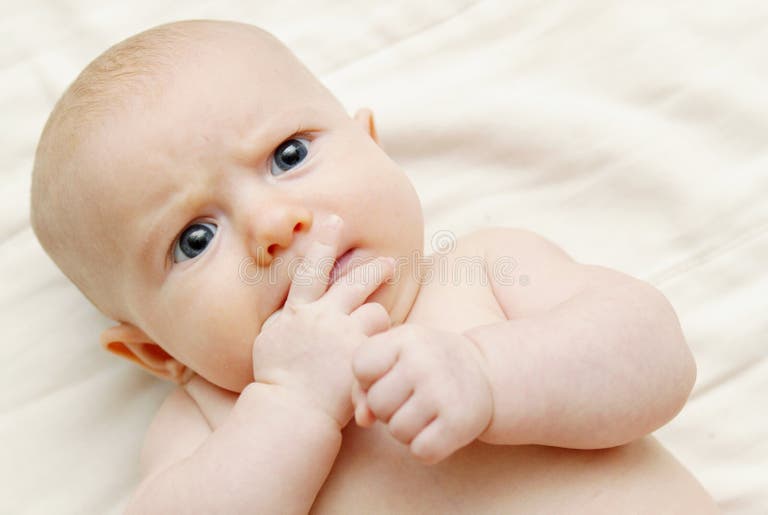 Baby thinking stock image. Image of bald, thinking, fingers - 27733811