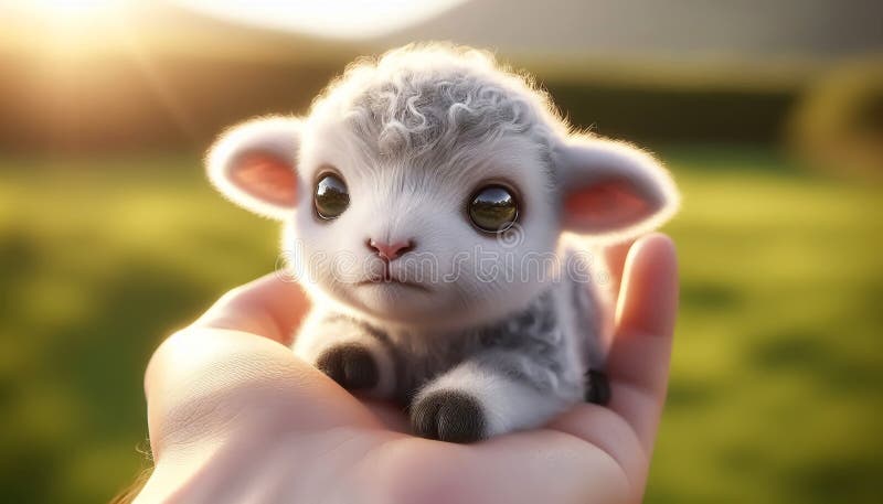 Baby Tiny Sheep in the Hands of a Person Stock Illustration - Illustration of animals, person ...