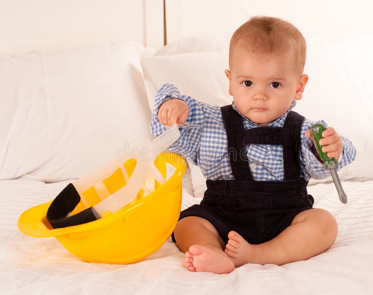 Baby and tools stock photo. Image of infant, safety, portrait - 18572964