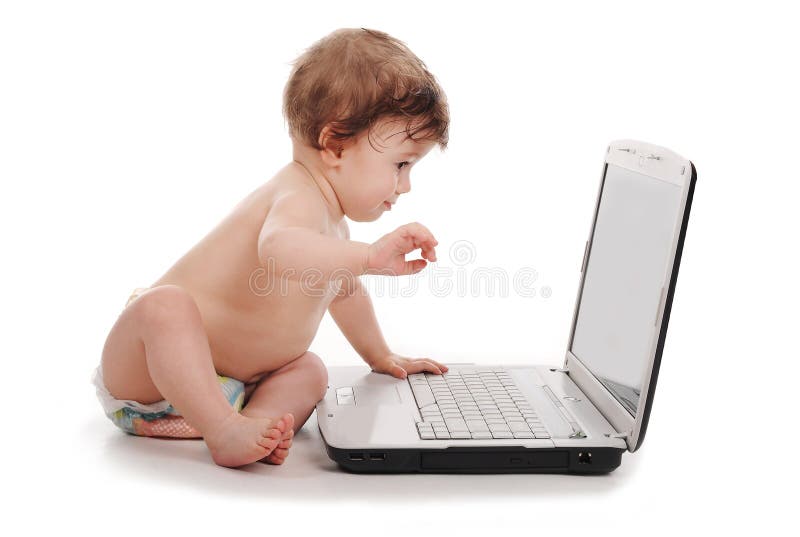 Baby touchs laptop stock image. Image of beauty, face - 35067935