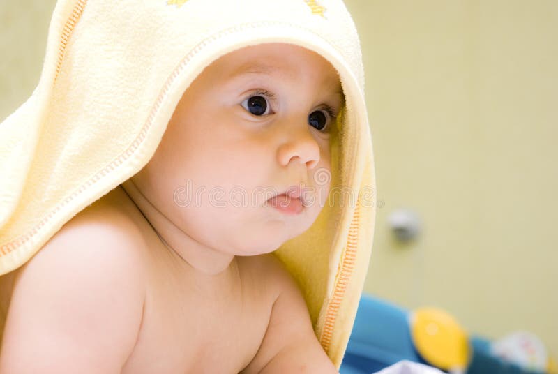 Cute baby after bath stock image. Image of moment, playing - 4413767