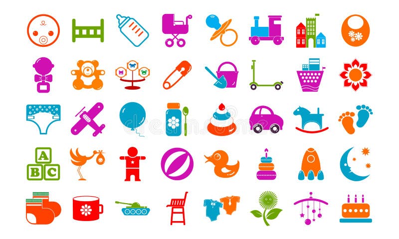 Baby toy icons buttons set stock vector. Illustration of newborn - 46931498